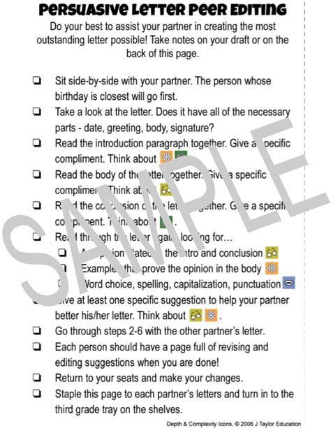 Writing Persuasive Letter Peer Editing Checklist Grades 4 10 The Center For Depth And