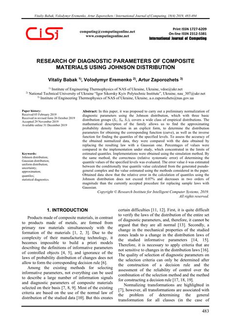 Pdf Research Of Diagnostic Parameters Of Composite Materials Using Johnson Distribution