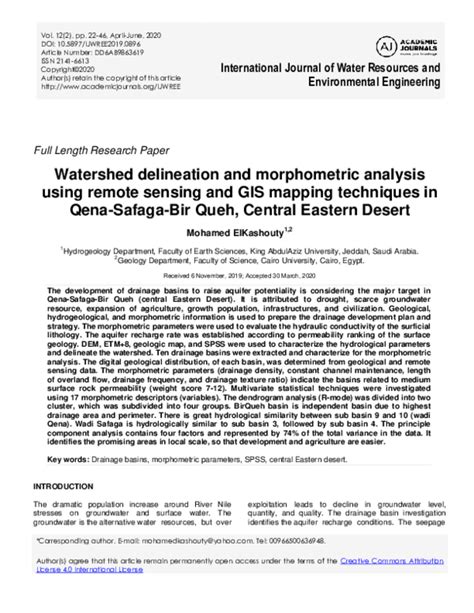 Pdf Watershed Delineation And Morphometric Analysis Using Remote Sensing And Gis Mapping