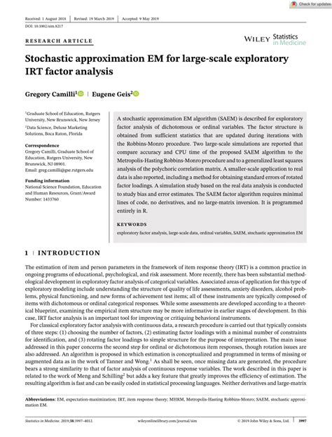 pdf stochastic approximation em for large scale exploratory irt factor analysis