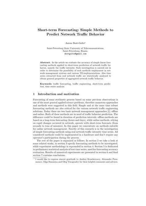 Pdf Short Term Forecasting Simple Methods To Predict Network Traffic