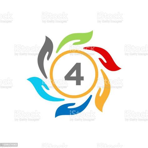 건강 관리 약국 편지 에 의료 로고 디자인 4 자선 손 손 관리 4 글자 벡터 템플릿재단 로고 타입 Charitable Foundation에 대한 스톡 벡터 아트 및 기타