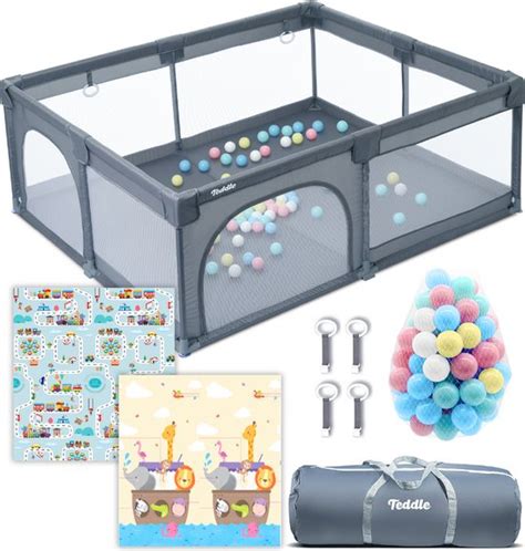 Parc Bébé Teddle Inclut Un Tapis De Jeu Double Face Boîte De Jeu