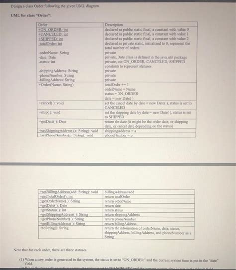Solved Design A Class Order Following The Given Uml Diagram Umi