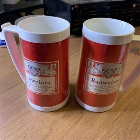 Vintage Budweiser Plastic Beer Mug Cup 16oz West Bend Thermo Serv® Set