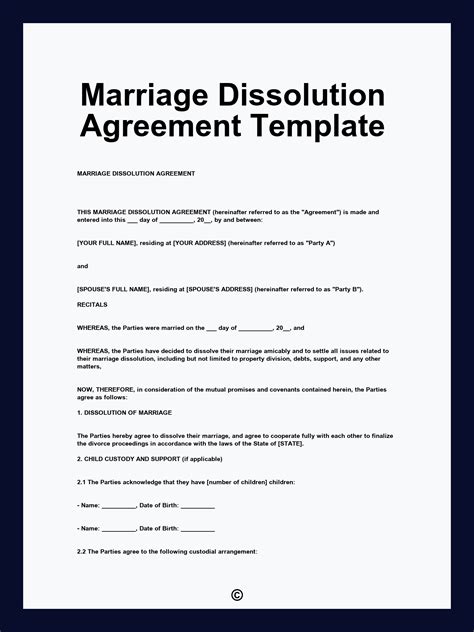 Marriage Dissolution Agreement Template