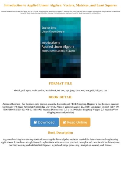 [get] pdf introduction to applied linear algebra vectors matrices