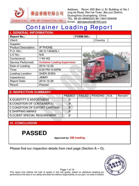Container Loading Report Cargo Transport
