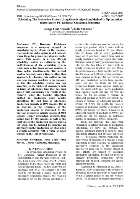 Pdf Scheduling The Production Process Using Genetic Algorithm Method