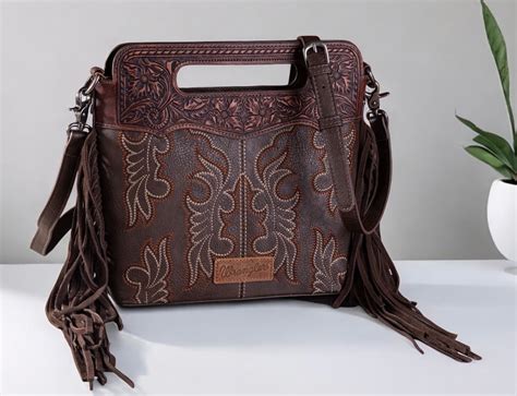 Wrangler Top Handle Embroidered Fringe Totecrossbody Coffee Etsy