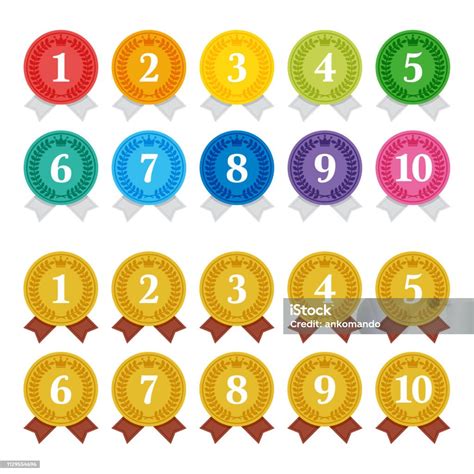 Classement De Lensemble De Médailles Icône Illustration De La 1ère Place À La 10ème Place