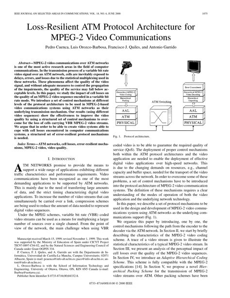 PDF Loss Resilient ATM Protocol Architecture For MPEG2 Video
