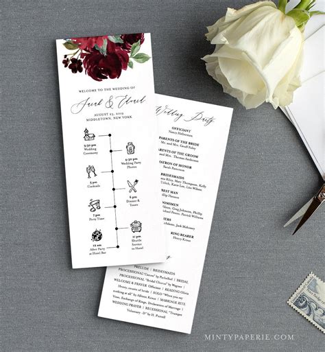 Wedding Program And Timeline Template Printable Order Of Service Wedding Day Events Agenda