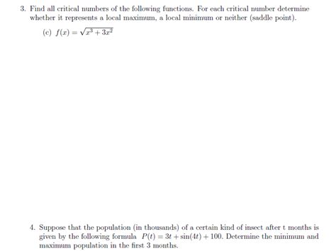 Solved Find All Critical Numbers Of The Following Functions Chegg Com
