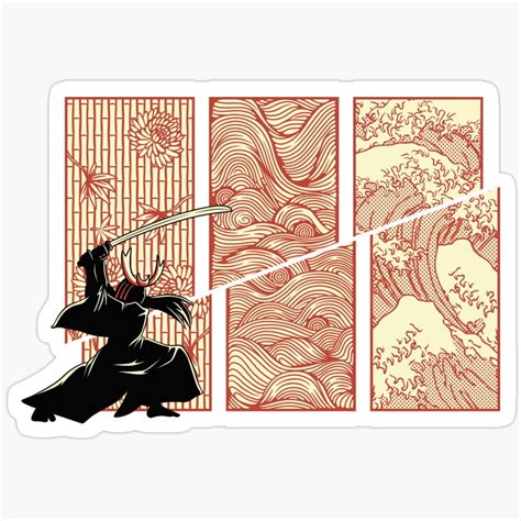 Japanese Samurai Kanagawa Wave Sticker Phone Decal Water Bottle