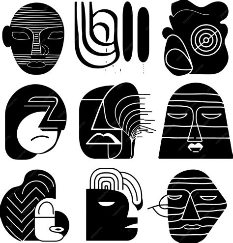 추상적인 기하학적 모양 라인 아트 실루 흑백 터 일러스트레이션 프리미엄 Ai 생성 벡터