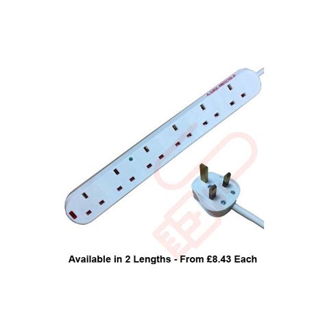 Way Gang Block Surge Spike Extension Lead White Networking Cables