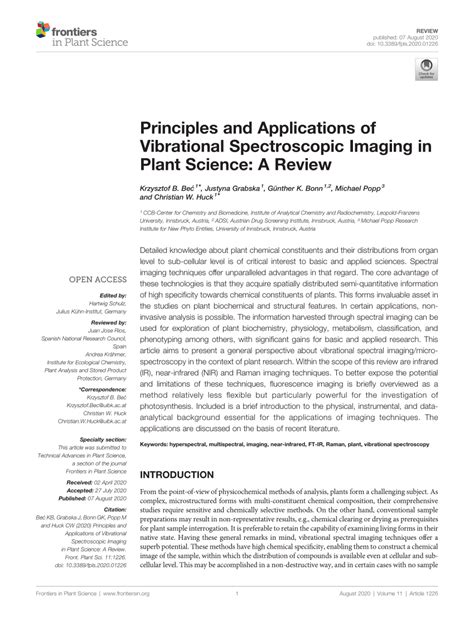 Pdf Principles And Applications Of Vibrational Spectroscopic Imaging In Plant Science A Review