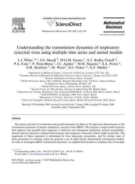 Pdf Understanding The Transmission Dynamics Of Respiratory Syncytial Virus Using Multiple Time