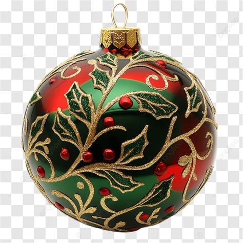 황금색 디테일이 있는 빨간색과 녹색 크리스마스 값싼 물건 홀리 장식 빨간 값싼 물건 크리스마스 장식 Png 일러스트 및