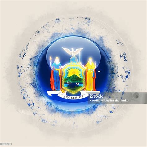 뉴욕 라운드 그런 지 아이콘 상태 플래그입니다 미국 로컬 플래그입니다 3 차원 일러스트 레이 션 0명에 대한 스톡 사진 및 기타 이미지 Istock