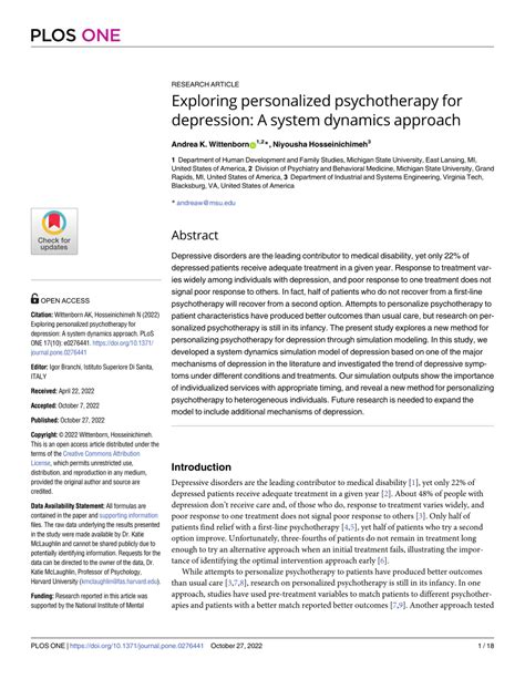 Pdf Exploring Personalized Psychotherapy For Depression A System Dynamics Approach