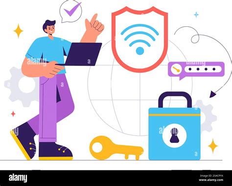 Wifi Security Vector Illustration With Wireless Technology Devices For Internet Connection