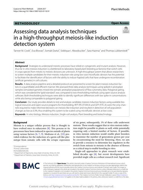 Pdf Assessing Data Analysis Techniques In A High Throughput Meiosis Like Induction Detection