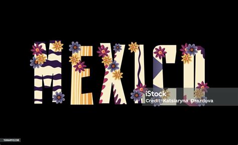 검은 바탕에 비문 멕시코 벡터 그림 플랫 스타일입니다 여행 관련 마케팅 자료 관광 홍보 또는 포스터 및 배너의 타이포그래피