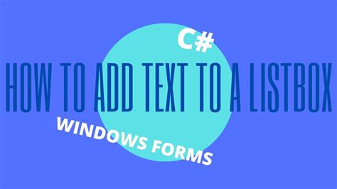 How To Add Text To Listbox Using Winforms Application Youtube