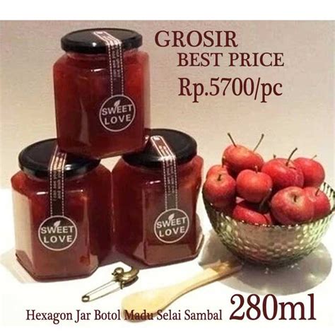 Jual Botol Madu Botol Sambel Botol Bumbu Toples Kaca Makanan 280ml Jar Kaca Hexagonal Tutup
