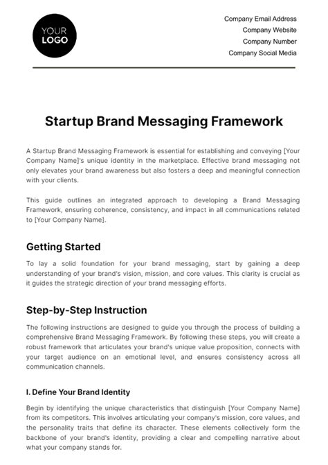 Free Startup Brand Messaging Framework Template To Edit Online