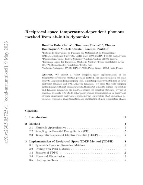 Pdf Reciprocal Space Temperature Dependent Phonons Method From Ab Initio Dynamics