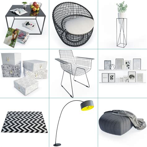 검은 거실 세트 3d 모델 22 Max Obj Free3d