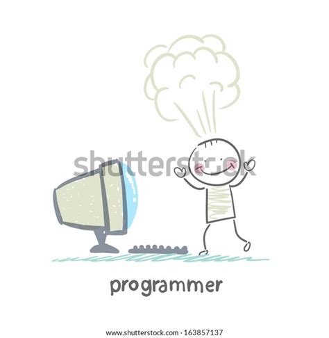 Programmer Stands Next Computer Explodes Stock Vector Royalty Free