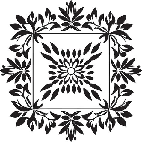 Premium Vector Symmetric Florals Geometric Tile Floral Emblem Elegant Patterns Black Floral