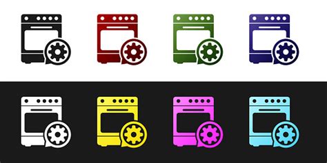 설정 오븐 및 기어 아이콘 흑백 배경에 고립 조정 응용 프로그램 서비스 개념 설정 옵션 유지 보수 수리 고정 벡터 일러스트 가정 생활에 대한 스톡 벡터 아트 및 기타 이미지