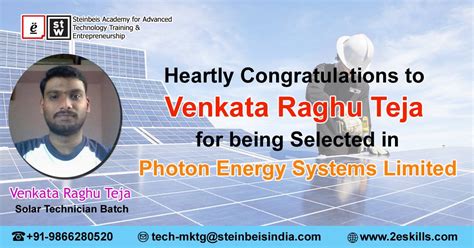 Congratulations Mr Venkata Raghu Teja For Your New Steinbeis