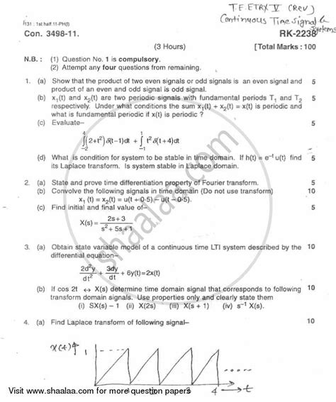 Continuous Time Signals And System 2010 2011 Be Electronics Engineering Semester 5 Te Third