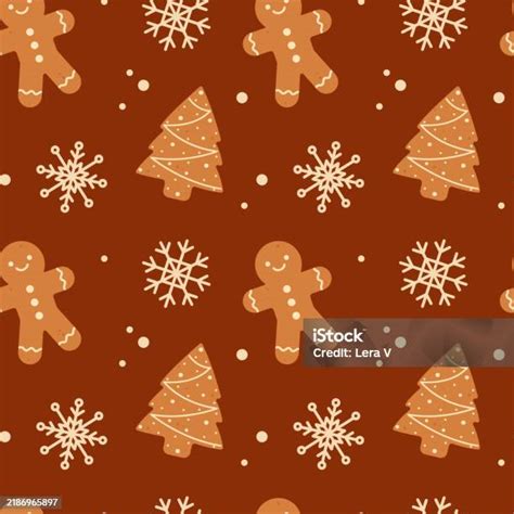 진저 브레드 크리스마스 쿠키 완벽 한 패턴입니다 직물과 포장지를 위한 크리스마스 인쇄 평면 벡터 일러스트 레이 션 0명에 대한 스톡 벡터 아트 및 기타 이미지 Istock
