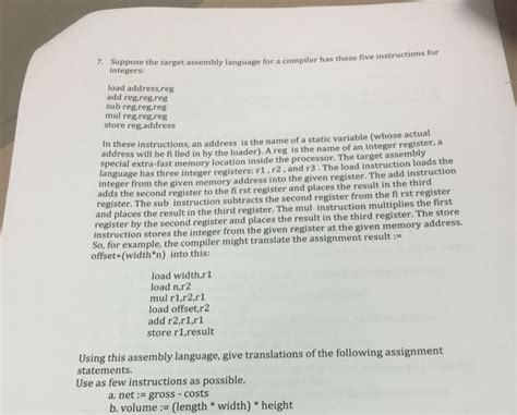 Solved Suppose The Target Assembly Language For A Compiler
