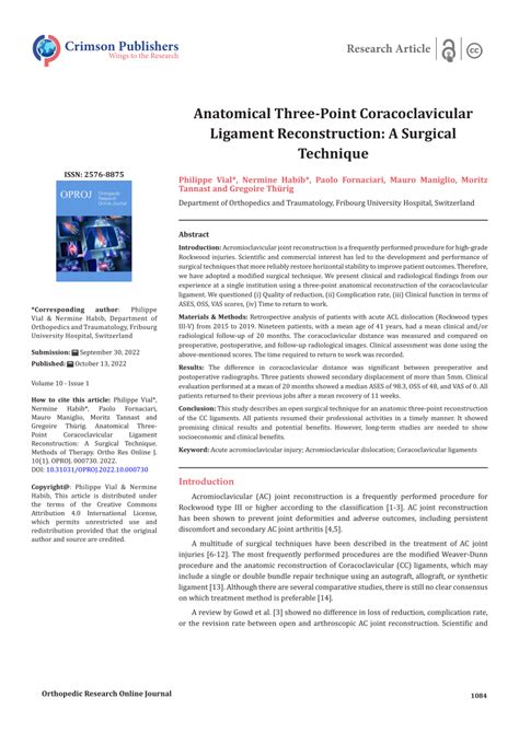Pdf Anatomical Three Point Coracoclavicular Ligament Reconstruction A Surgical Technique