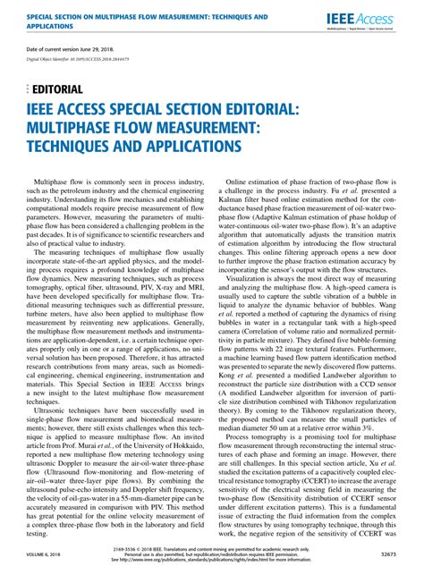 Pdf Ieee Access Special Section Editorial Multiphase Flow Measurement Techniques And