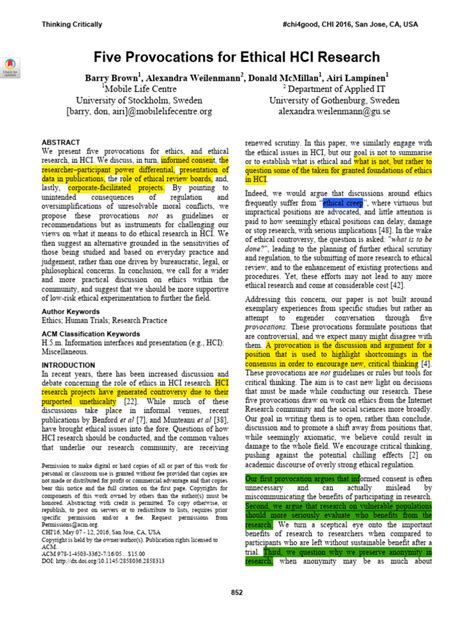 Five Provocations For Ethical Hci Research Pdf