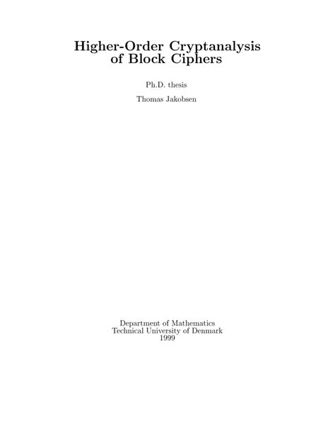 Pdf Higher Order Cryptanalysis Of Block Ciphers