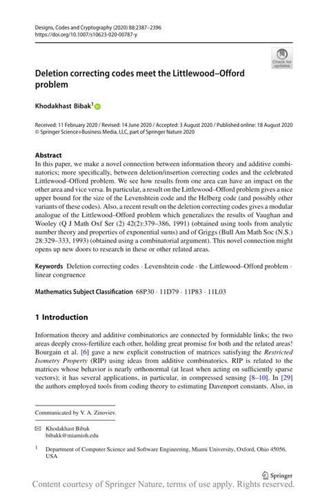 Deletion Correcting Codes Meet The Littlewoodofford Problem Request Pdf