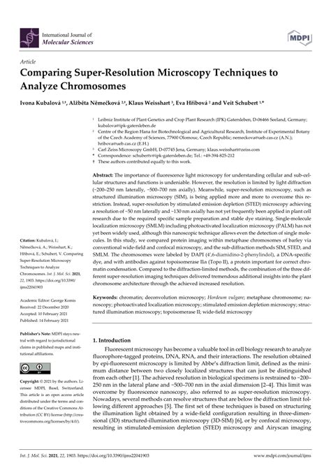 Pdf Comparing Super Resolution Microscopy Techniques To Analyze Chromosomes