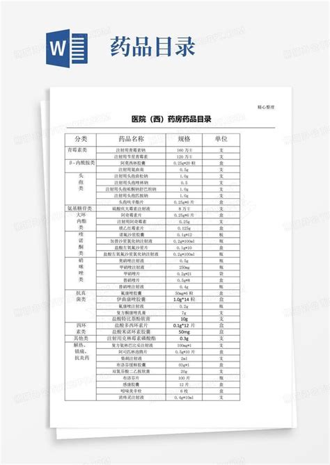 药品目录word模板下载编号qgdnagoo熊猫办公