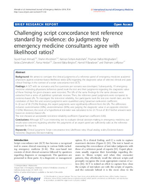 Pdf Challenging Script Concordance Test Reference Standard By Evidence Do Judgments By