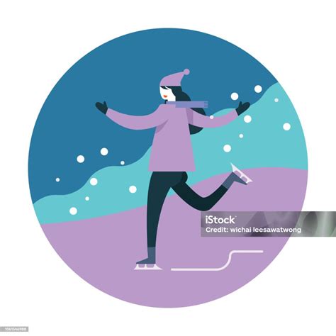 여 자가 얼음 겨울 동안 스케이트 겨울 활동입니다 플랫 아이콘 디자인입니다 벡터 일러스트 레이 션 건강한 생활방식에 대한 스톡 벡터 아트 및 기타 이미지 Istock